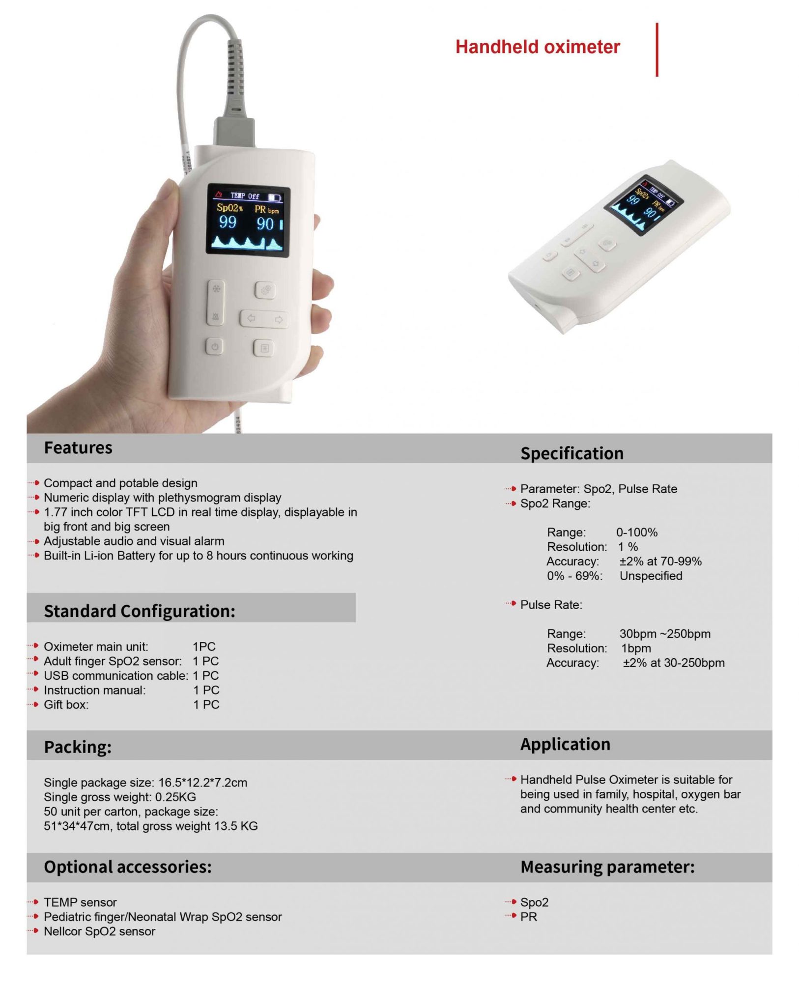 Handheld fingertip SPO2 best pulse oximeter price - Techno Health